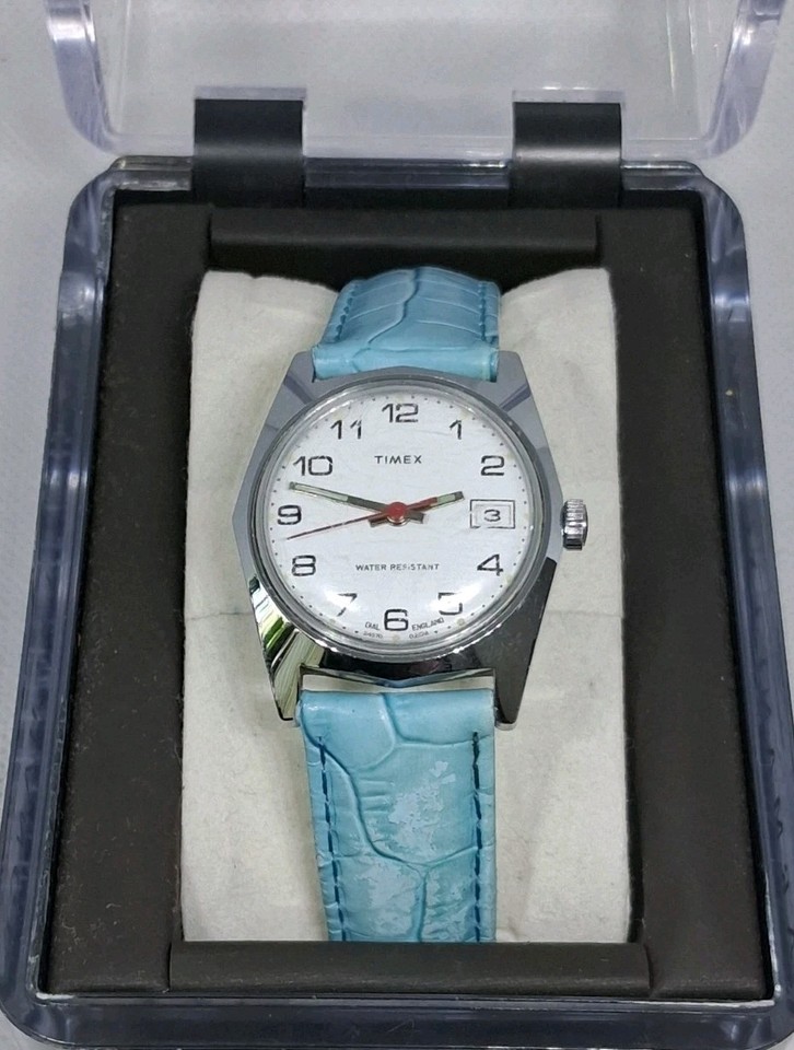 Vintage 1978 Timex Mechanical Watch with Date - White Dial, Blue ...