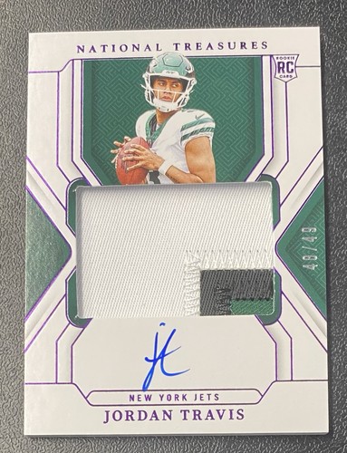 2024 NATIONAL TREASURES Jordan Travis ( JETS ) PATCH JERSEY AUTO ...