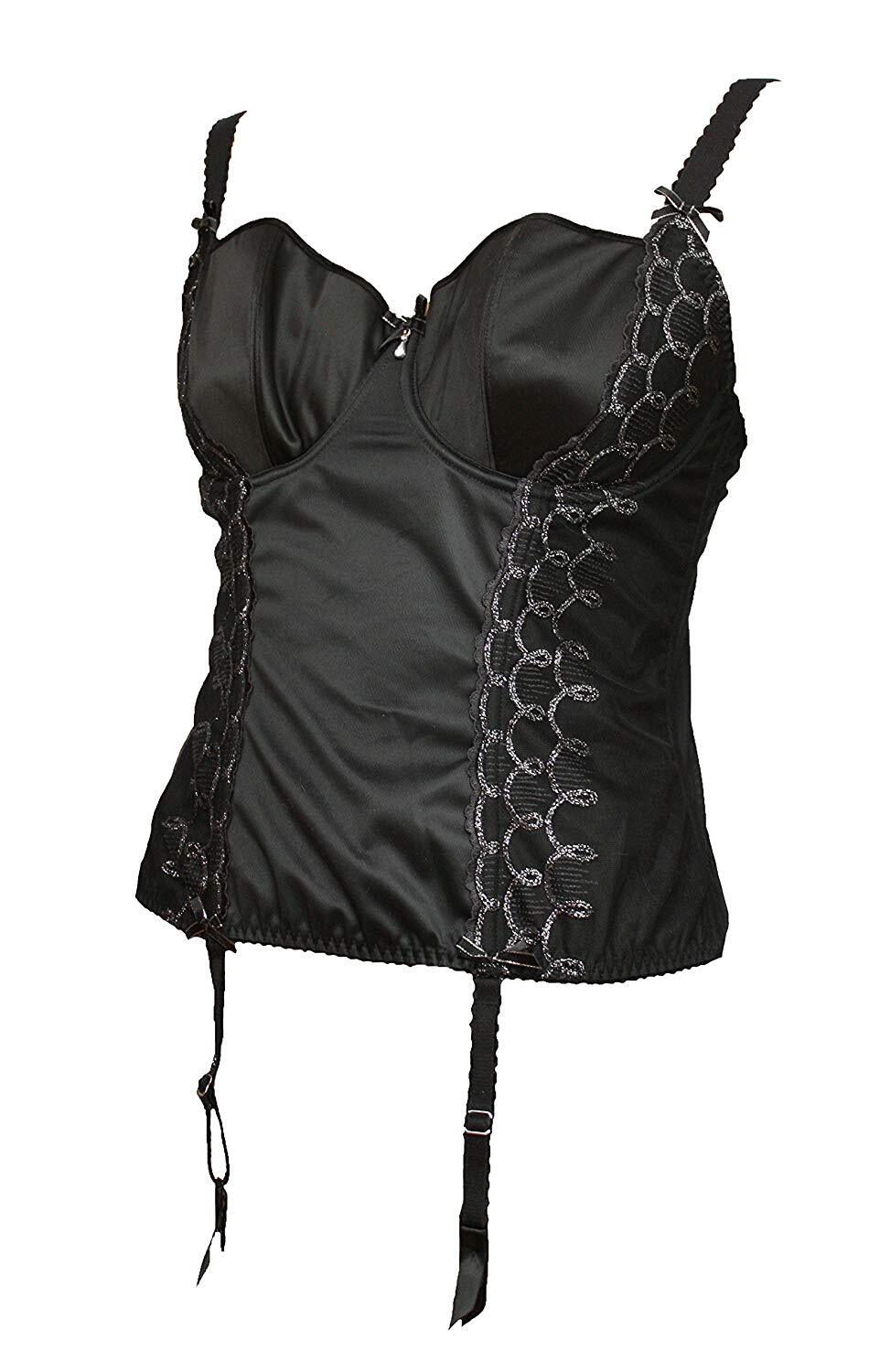 Ex Bravissimo Black Satin Boned Basque with Detachable Suspender Straps ...