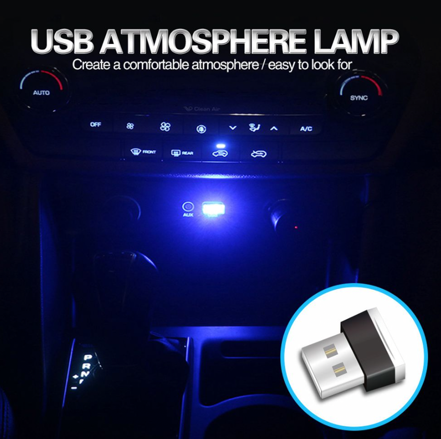 3x Mini Blue LED USB Car Interior Light Neon Atmosphere Ambient Lamp ...