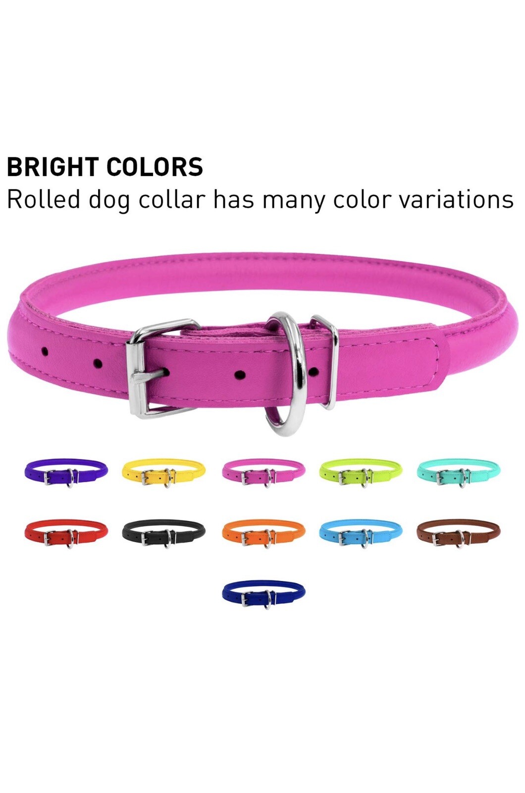 WAUDOG Rolled Leather Dog Collar - Round Dog Collars for Dogs- X Small ...