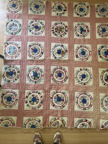 Antique Handmade Quilt Multi Color Circles Plates In Squares 72x61 ...