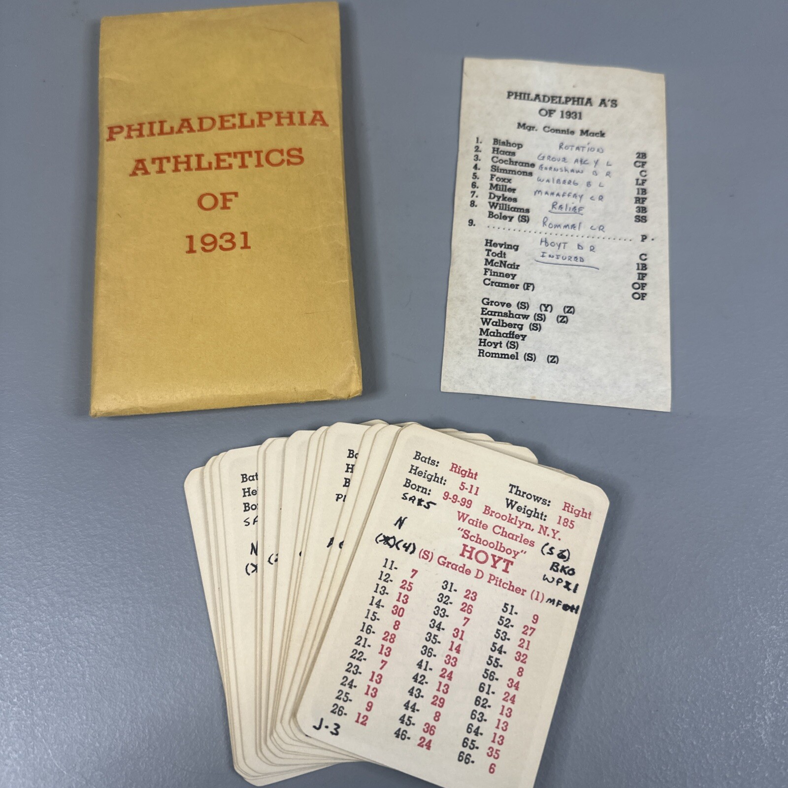 1931 APBA Season - Philadelphia Athletics Cards Set With Roster | eBay