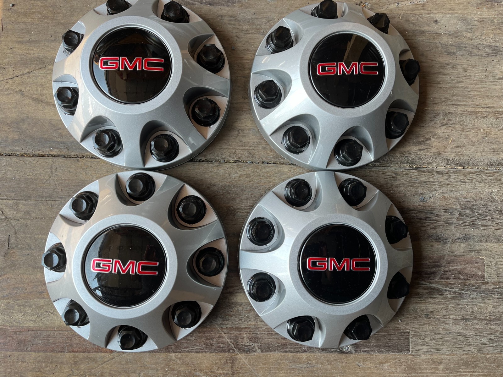 Set of 4 2011-2016 GMC Sierra 2500 3500 Silver OEM 8 Lug Center Caps ...