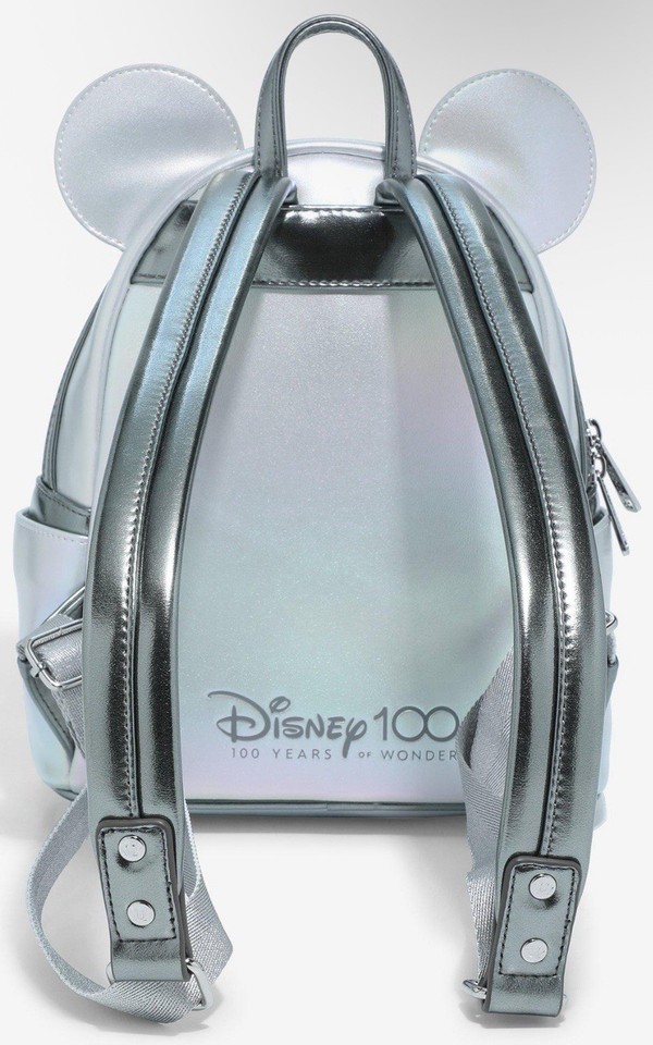 New Loungefly Disney 100 Anniversary Mickey Mouse Platinum Silver Mini ...