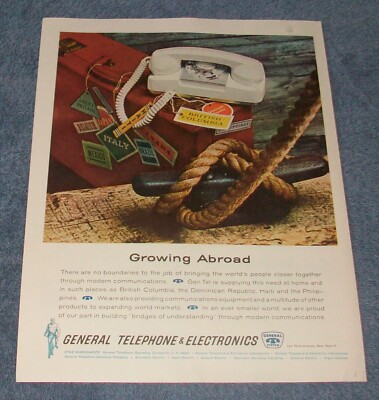 1962 Gen Tel Vintage Large Color Telephone Ad "Growing Abroad" General ...