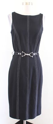 Cache Contour Collection Black White Stitched Striped Ponte Knit Sheath ...