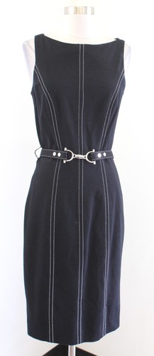 Cache Contour Collection Black White Stitched Striped Ponte Knit Sheath ...