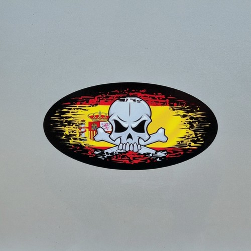 Spain Spanish Flag Skull Fade to Black Oval Vinyl Sticker Decal For Car ...