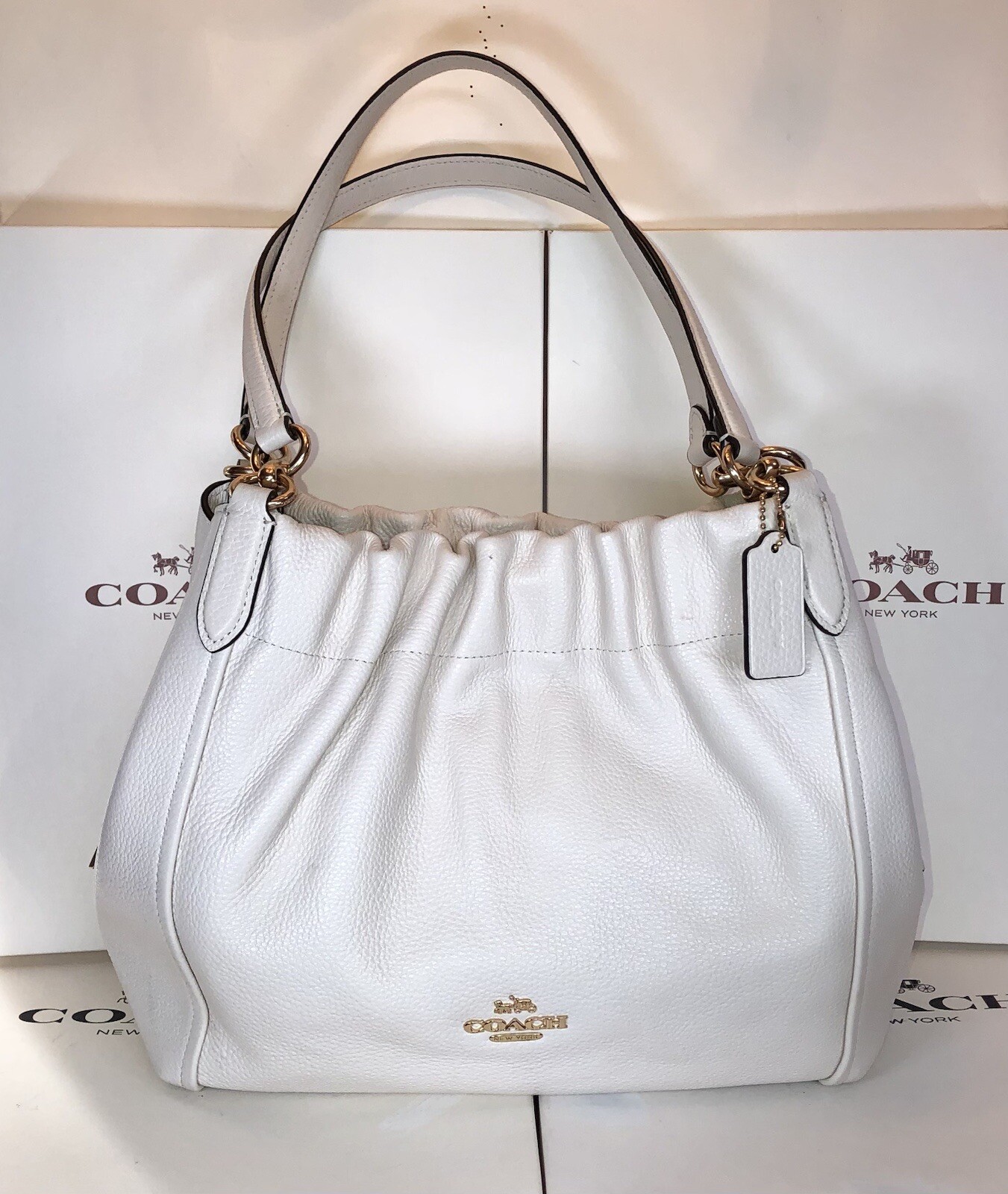 Coach C1454 Maya Chalk Gathered Pebbled Leather Shoul… - Gem