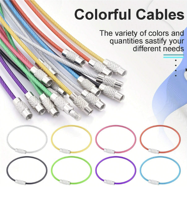 10pcs/Pack Stainless Steel Cable Wire Key Chain Key Rings - NEW | eBay