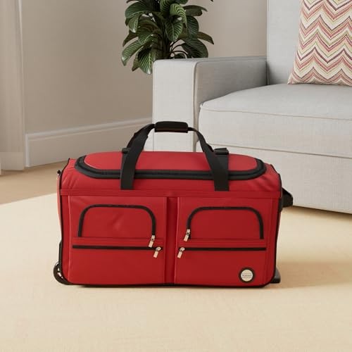 Extra Large Red Duffel Bag with Heavy Duty Wheels and Multiple Pockets ...