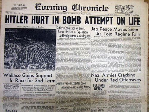 1944 WW II newspaper JULY 20 ASSASINATION PLOT to KILL ADOLPH HITLER ...
