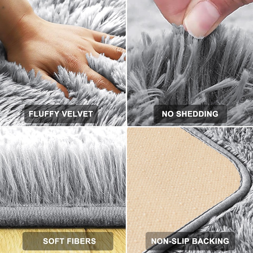 Shaggy Fluffy Area Rug Anti Skid Living Room Bedroom Carpet Ultra Soft ...