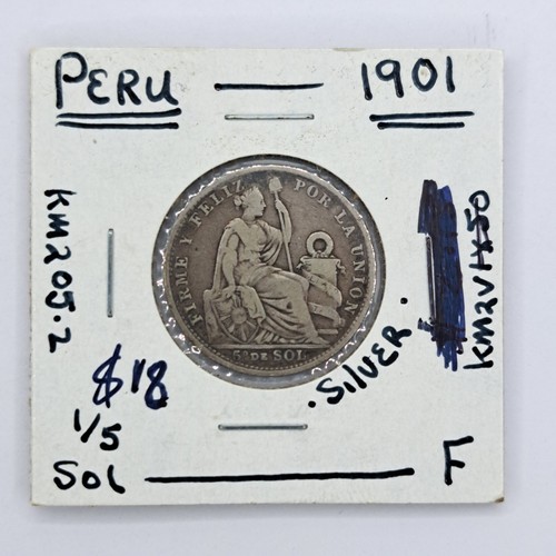 1901 Peru 1/5 Sol Silver Coin Free Shipping #SA12 | eBay