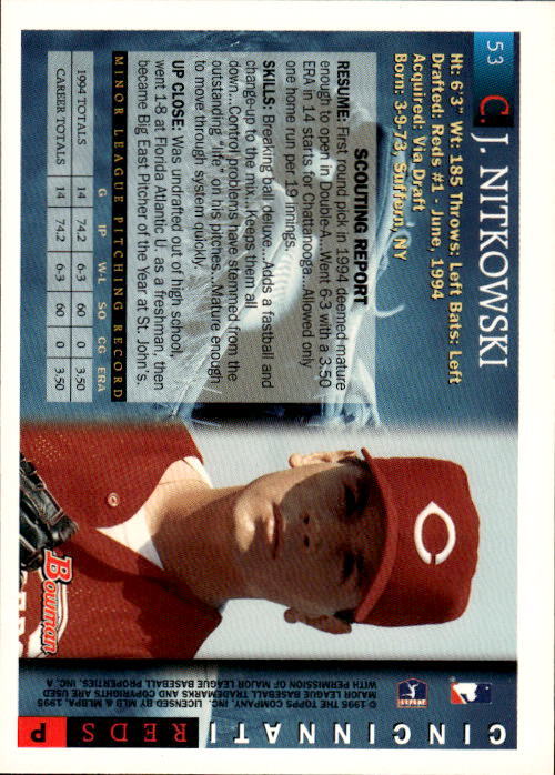 1995 Bowman C.J. Nitkowski #53 Cincinnati Reds | eBay