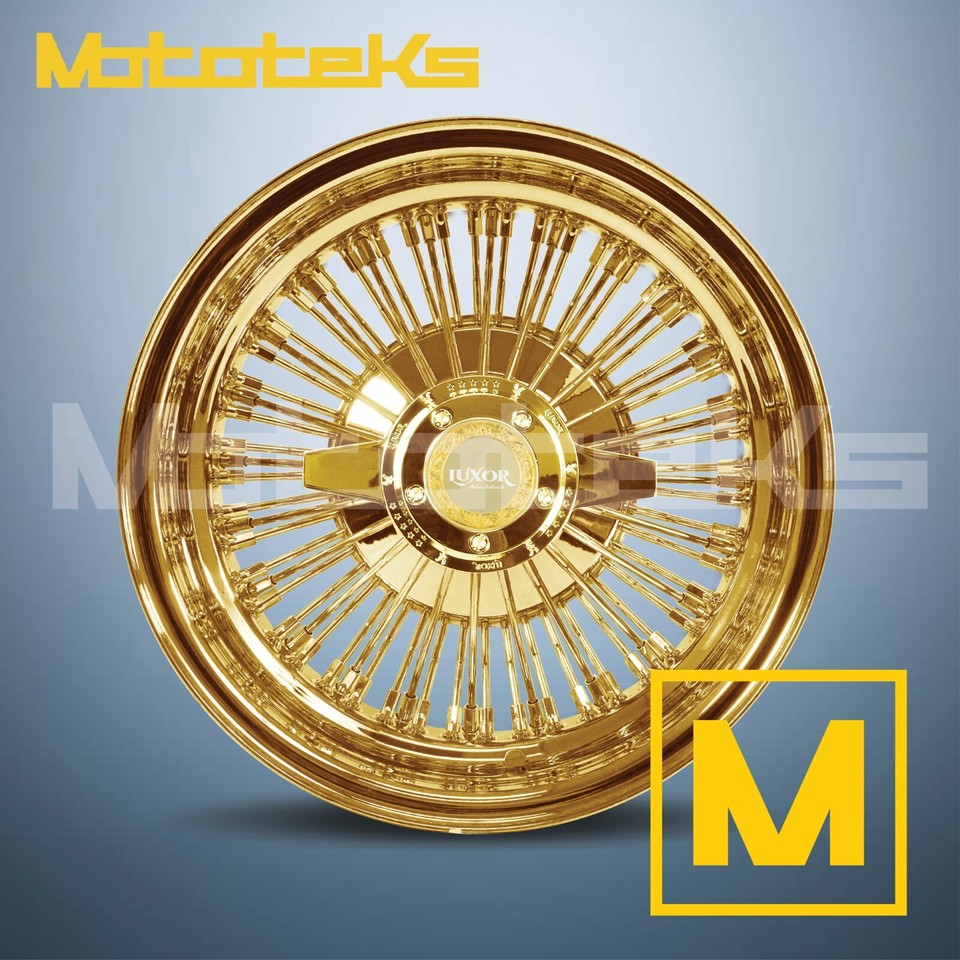13X7 LUXOR WIRE WHEELS 72 STRAIGHT REV RIM 24K ALL GOLD SINGLE 1 PIECE ...