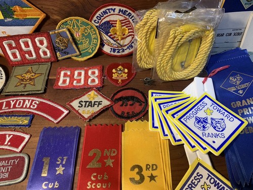Vintage Lot of Cub Scout Patches, Ribbons, Denner Shoulder Cords ...