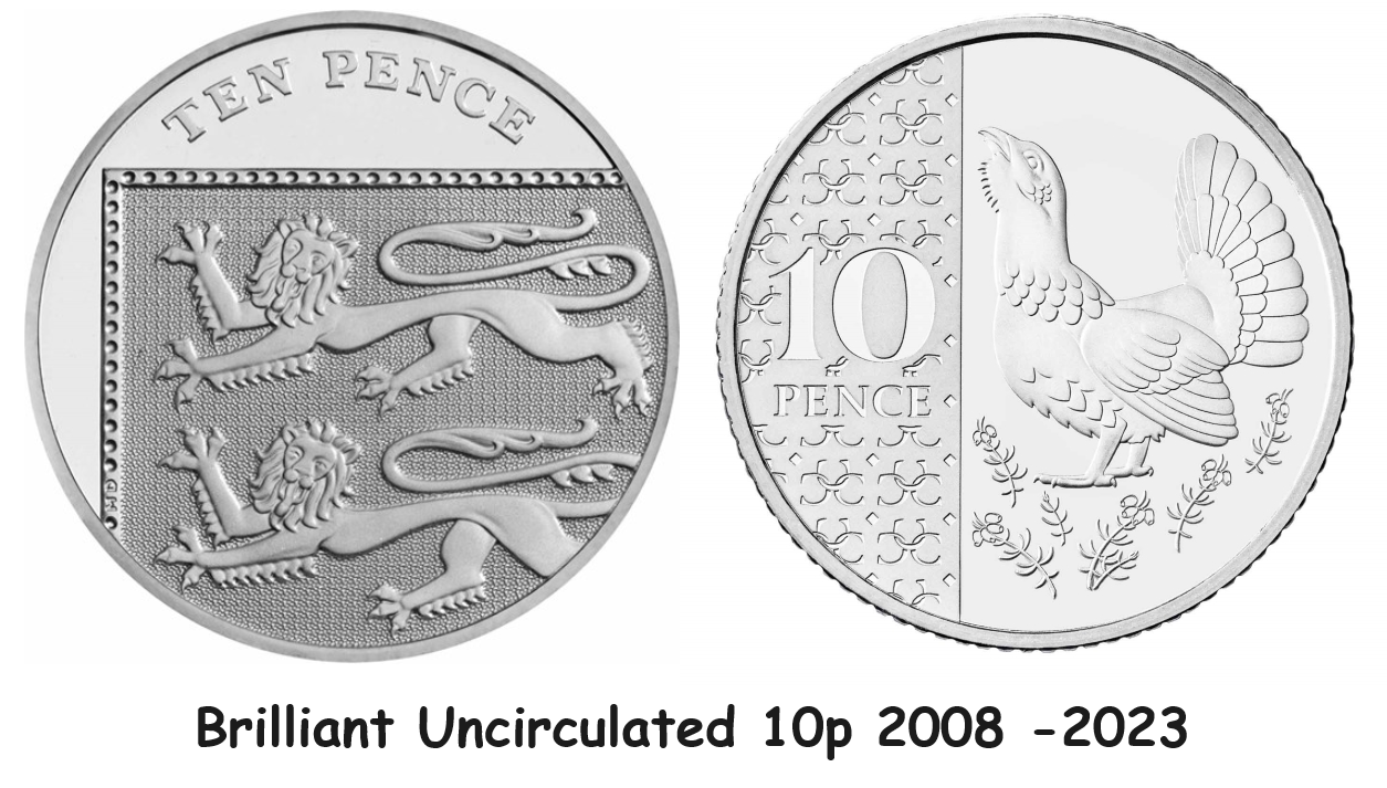 2008 - 2023 10p coin Ten pence Royal Shield + Capercaille Brilliant ...