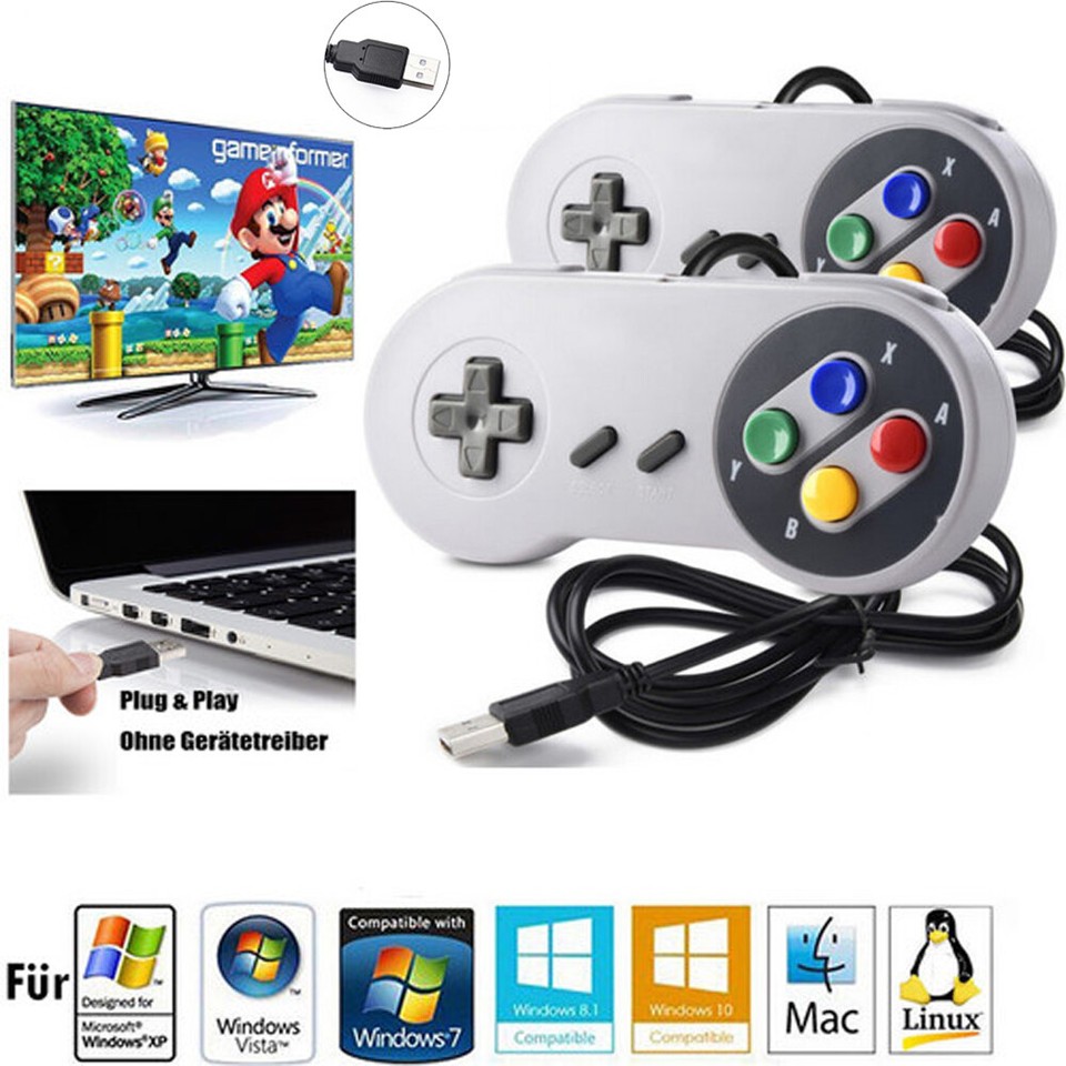 Wired SNES USB Super SNES Controller Gamepad for PC & MAC & Raspberry ...