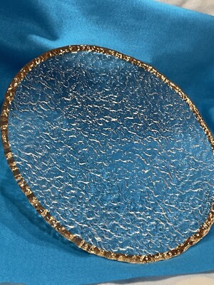 Crystal IVV Glacier Ice Serving Platter Italy 10K Gold Trim Mid Century ...