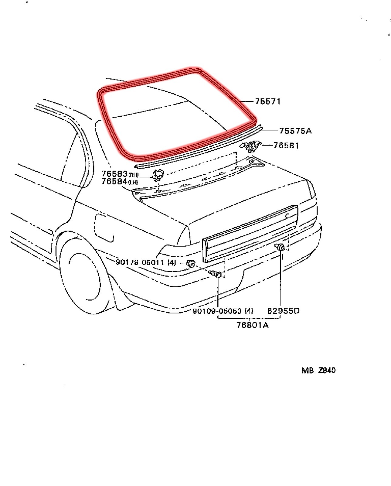 93-97 for Toyota Corolla AE100 EE101 Rear windshield black molding ...