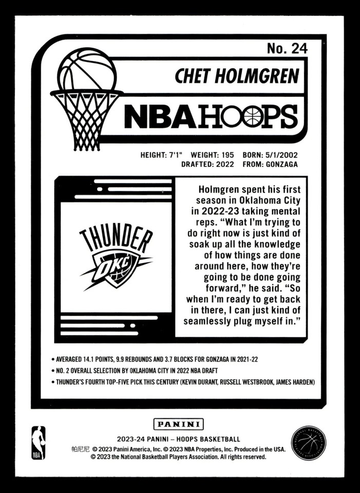 2023 Panini NBA Hoops Chet Holmgren #24 | eBay