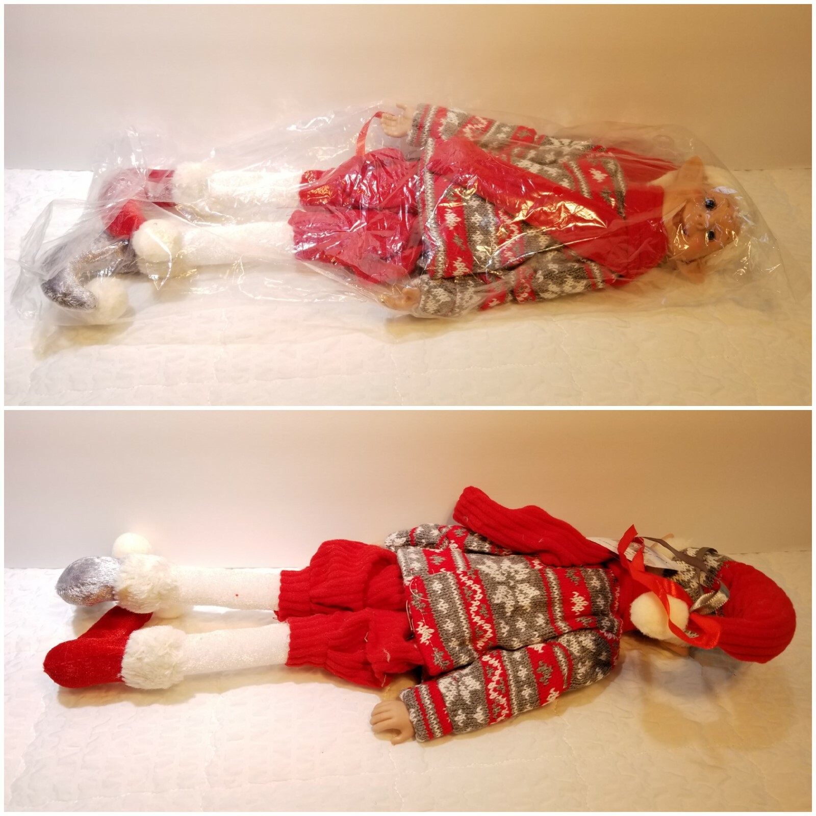 NWT 20" Santas ELF- Elves Poseable Figurine CHRISTMAS Arlequin Red/Gray ...