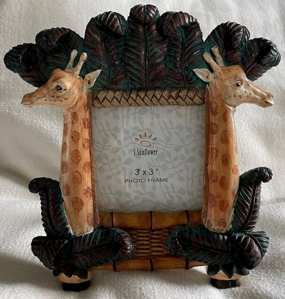 GIRAFFES PHOTO FRAME w/ EASEL BACK Resin 3"x3" African Motif PALM ...