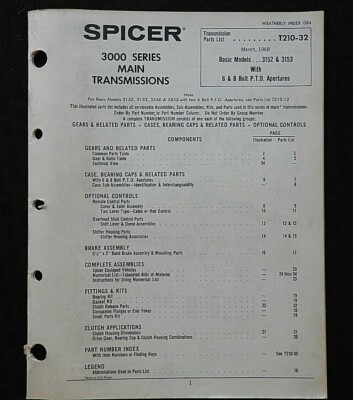 ORIGINAL 1968 SPICER 3152 3153 6 & 8 BOLT TRANSMISSIONS PARTS CATALOG ...