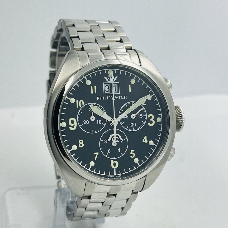 Philip Watch Men's Chronograph Silver Stainless Steel Swiss Made 43mm ...