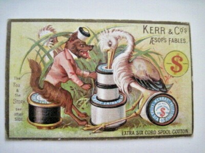 1800's Trade Card "Kerr & Co." Spool Cotton Thread - Aesop's Fables Fox ...
