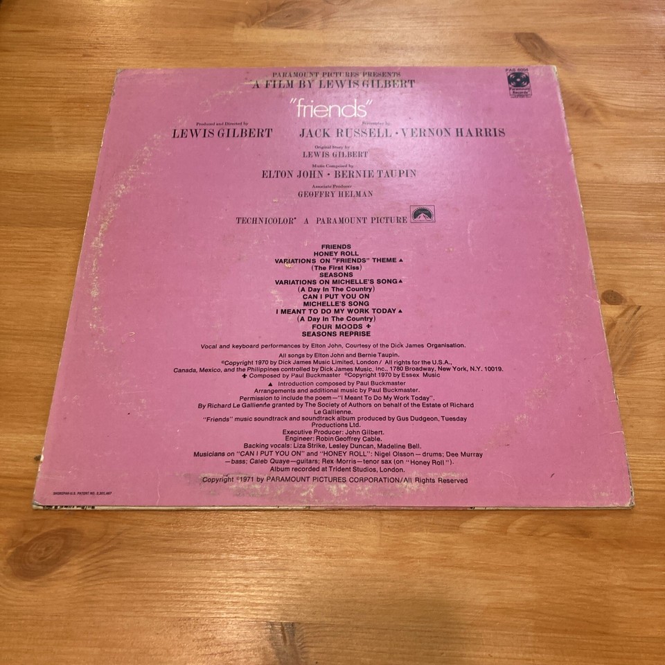 Elton John "Friends" Soundtrack 1971 Record Vinyl LP PAS-6004 Paramount ...