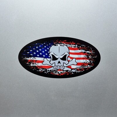 USA American Flag Skull Fade to Black Oval Vinyl Sticker Decal For Car ...