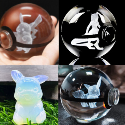 50mm 3D Pokemon Collection Crystal Ball & 4cm Pikachu Crystal Carving ...