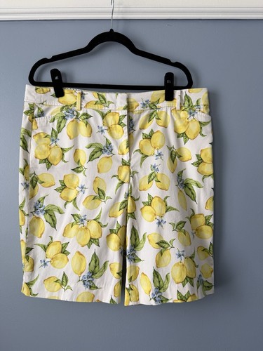 TALBOTS Perfect Shorts Lemon Blossom sz 14 Bermuda Pockets Cotton Blend ...