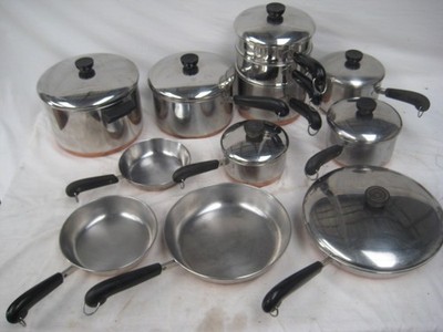 REVERE WARE Copper Bottom Stainless Steel Cookware Skillets Pans Stock ...