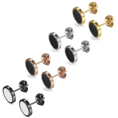 2pcs Men Women Stainless Steel 10MM Stud Earrings of Round Tunnel Plugs ...