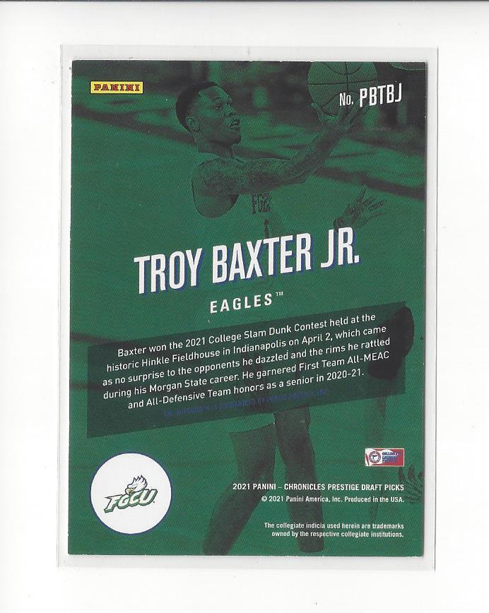 2021-22 Chronicles Draft Prestige Bonus Shots Troy Baxter Jr. AUTOGRAPH ...