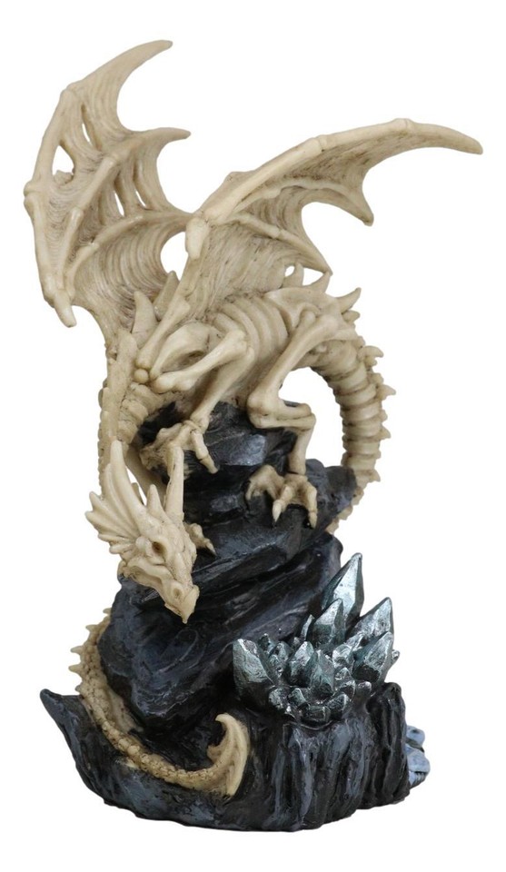10"H Gothic Skeleton Bone Dragon Perching On Crystal Cavern Statue ...