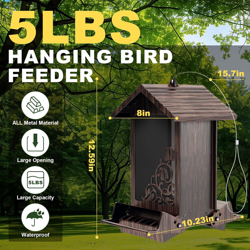 Squirrel Proof Bird Feeder for Outdoor Hanging,Metal Bird Seed Feeder ...