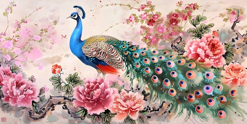 Chinese Style Peacock Elegance Flower Birds Home Decor Wall Art Prints ...