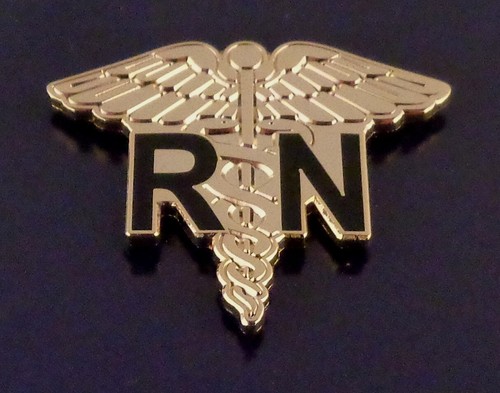 RN Registered Nurse Caduceus Medical insignia GOLD Lapel Pin 1" X 1.25 ...