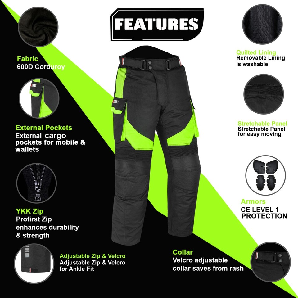 WATERPROOF CE ARMOURED Motorcycle Trousers Thermal Lined Riding Pants ...