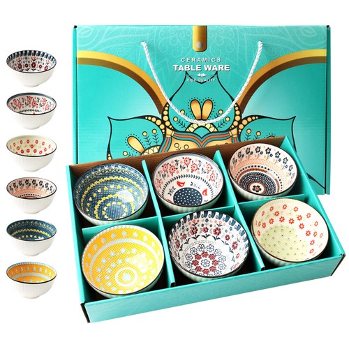 Ceramic Rice Bowls Set of 6 Bohemian Style for Cereal,Microwave ...