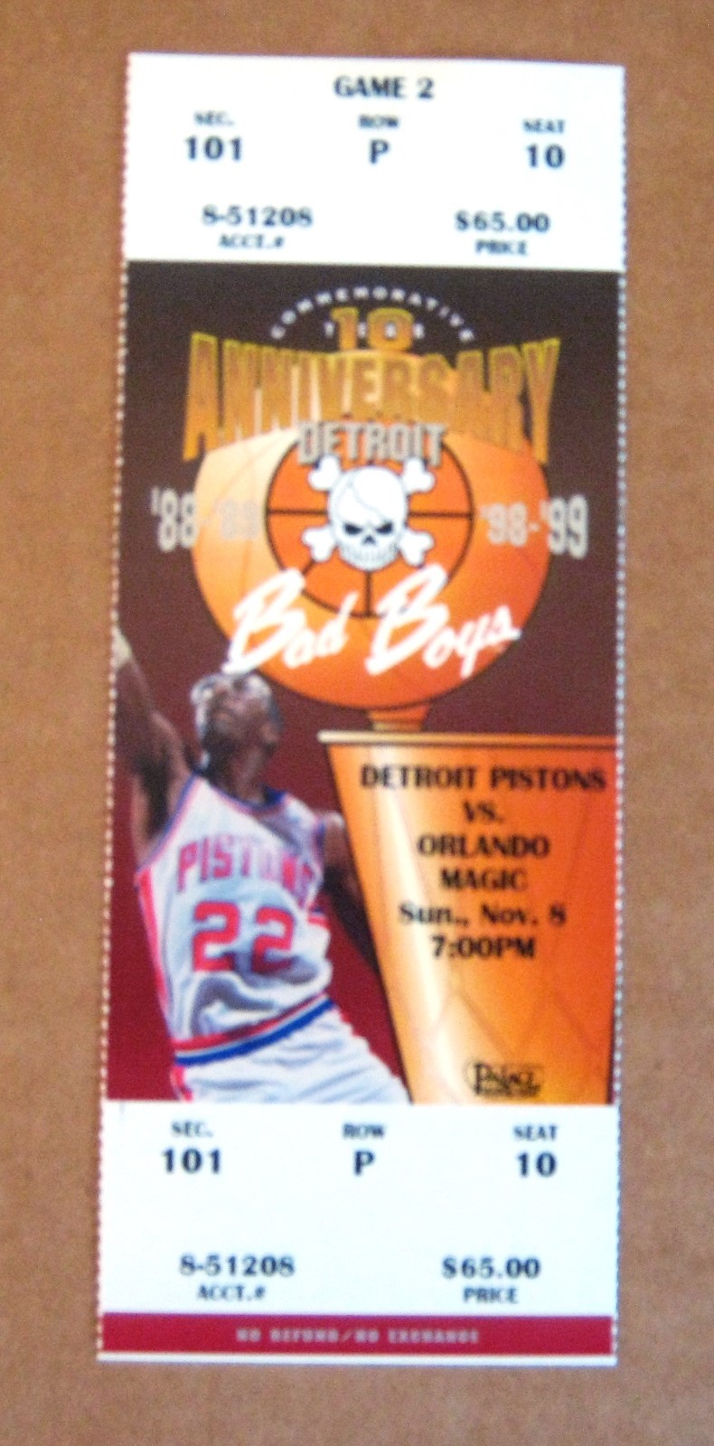 Detroit Pistons Ticket Stub 10th Anniversary of Bad Boys Nov 8 ! | eBay