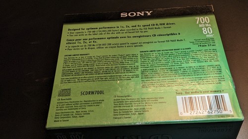 NEW SONY CD-RW 5-Pack Jewel Case 700MB 80 Min Rewritable Multi Speed 1x ...