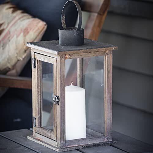SB-5174B Rustic 12.5" Wooden Candle Lantern Large Brown | eBay