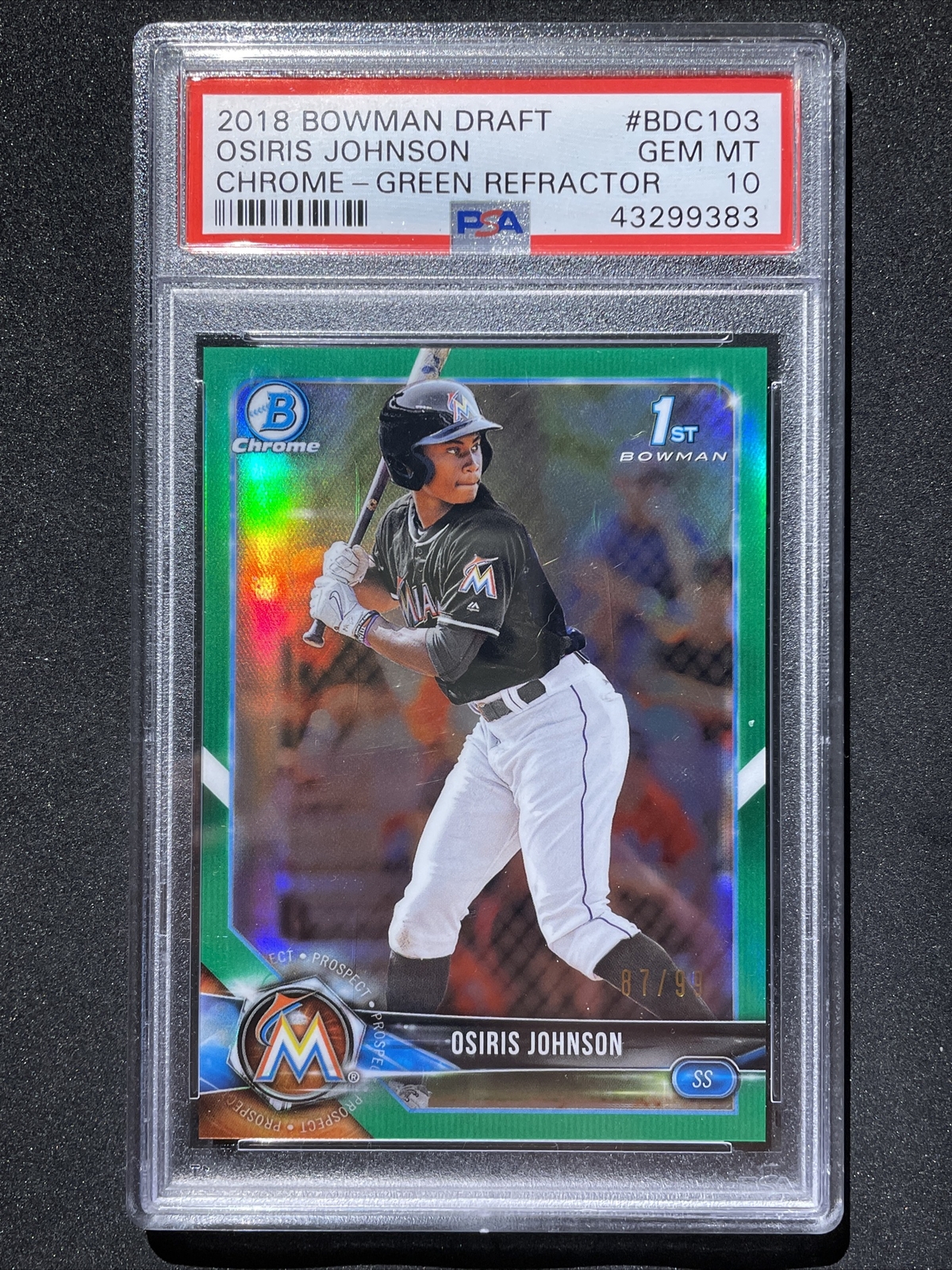 Osiris Johnson 2018 Bowman Chrome Draft PSA 10 Green Refractor /99 ...