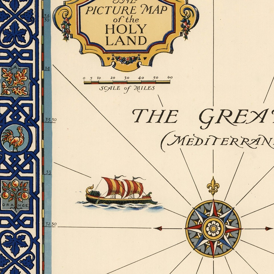 Biblical Map of the Holy Land Showing New Testament Places c. 1928 ...